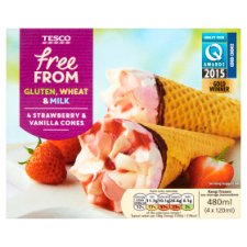 Tesco Free From Dairy Free Strawberry & Vanilla Cones 4 x 120 ml ...