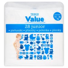 Tesco Value Junior Baby Nappies 11-25 kg 28 Pack - Tesco Online, Tesco ...