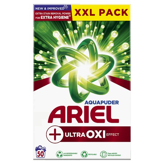 Ariel Washing Powder 3.25KG 50 Washes, +Extra Clean Power - Tesco Groceries
