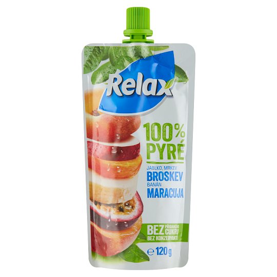 Relax 100% pyré jablko, mrkva, broskyňa, banán, maracuja 120 g - Tesco ...