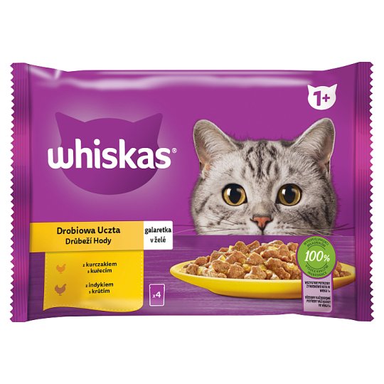Whiskas 1+ Poultry Feasts in Jelly 4 x 85 g (340 g) - Tesco Groceries