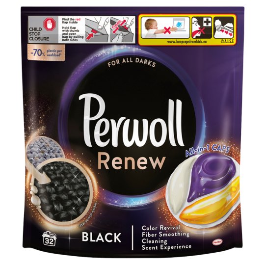 Perwoll Renew Black Caps Concentrated Pre-Dosed Laundry Detergent 32 ...