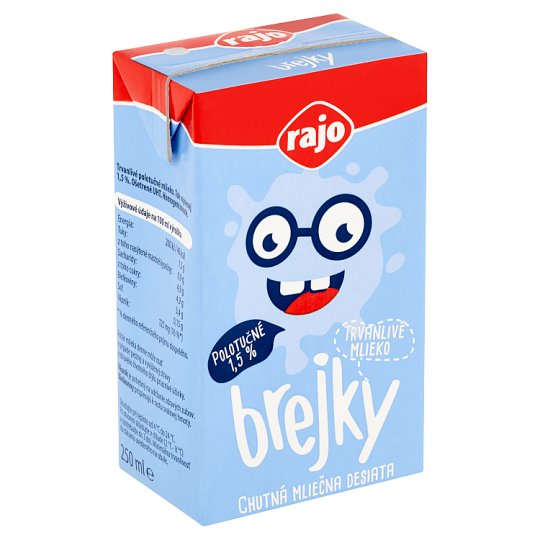 Rajo Brejky Trvanlivé mlieko polotučné 1,5 % 250 ml - Tesco Potraviny
