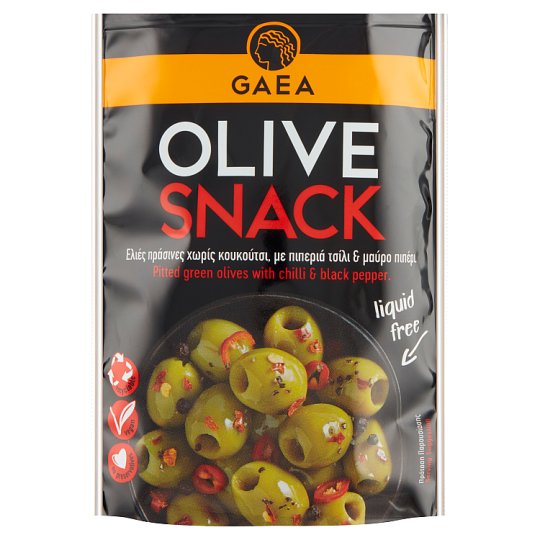 Gaea Olive Snack Pitted Green Chili & Pepper 65 g - Tesco Groceries